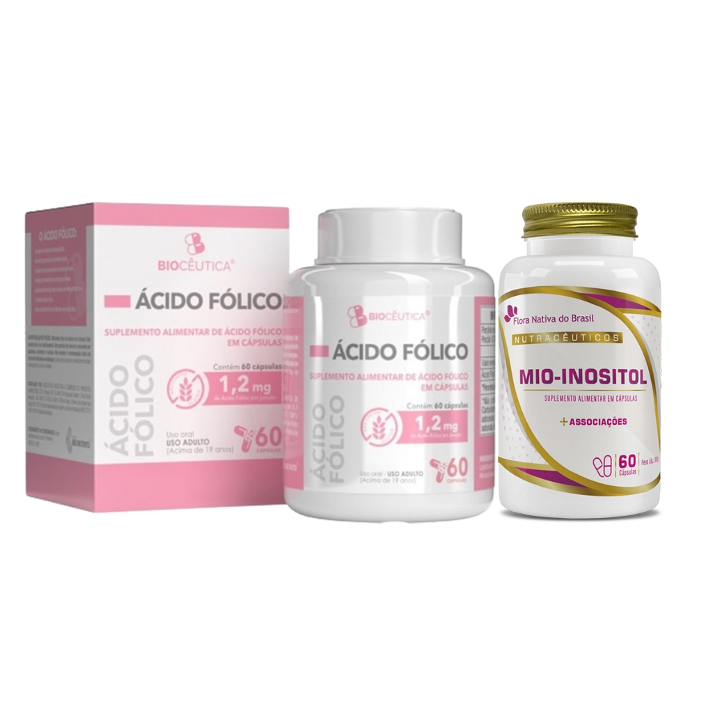 Mio Inositol 60 Caps + Suplemento Alimentar Ácido Fólico 1,2mg 60 ...