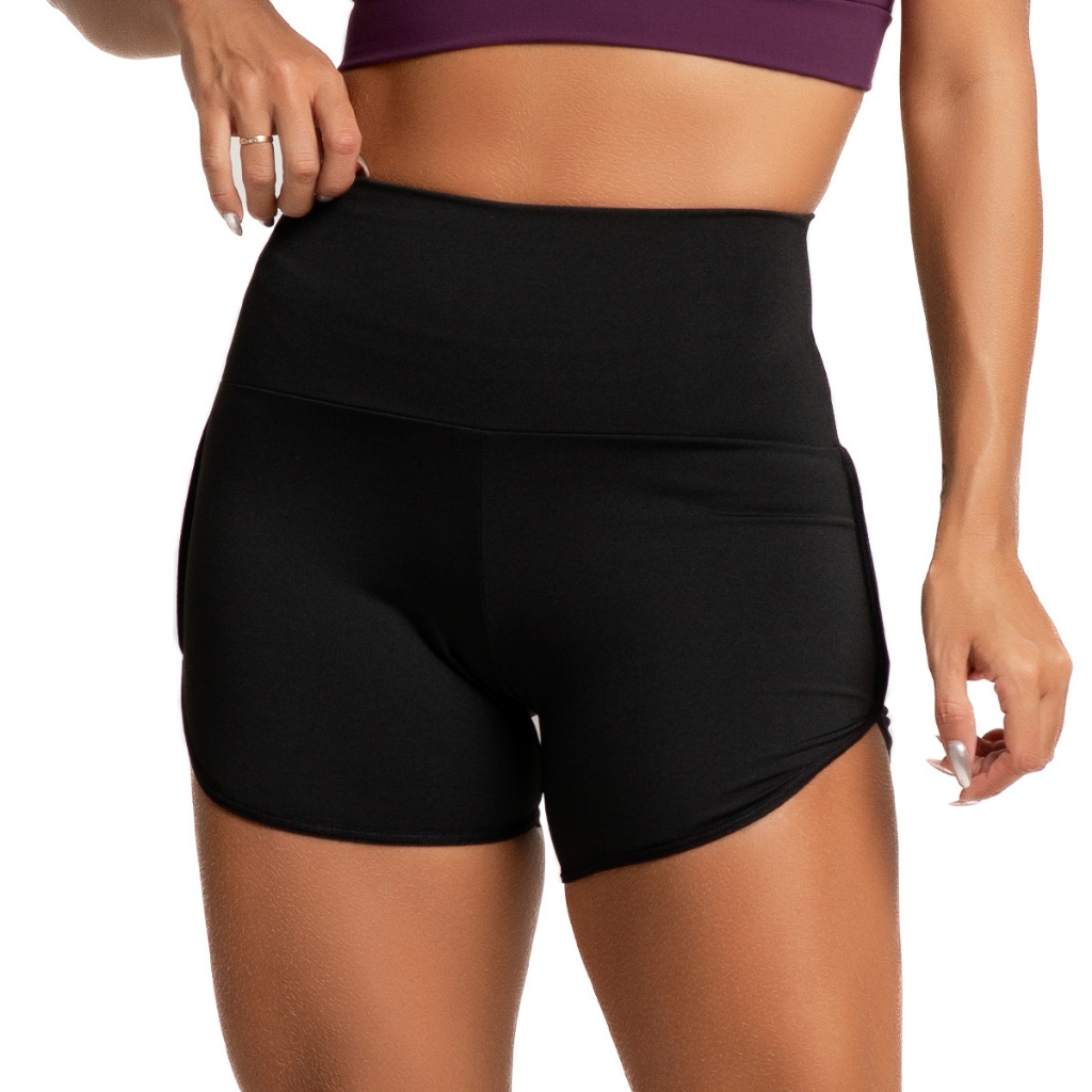 Short Academia Feminino Preto Cós Alto Massam Fitness Liso | Shopee Brasil