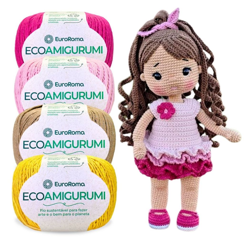 Kit 10 Linha Eco Amigurumi Euroroma 240M Bonecas Pelucia Naninhas ...