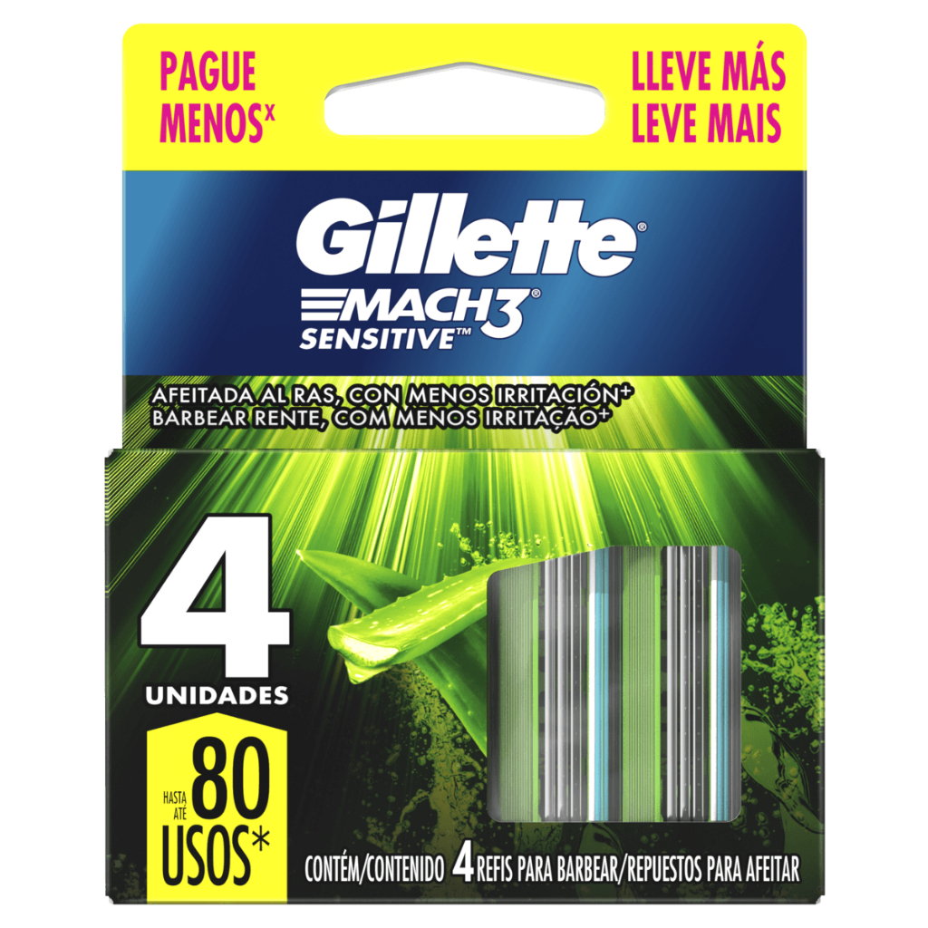 Gillette Mach 3 Sensitive Refil De Lâminas Contém 4 Cartuchos | Shopee ...