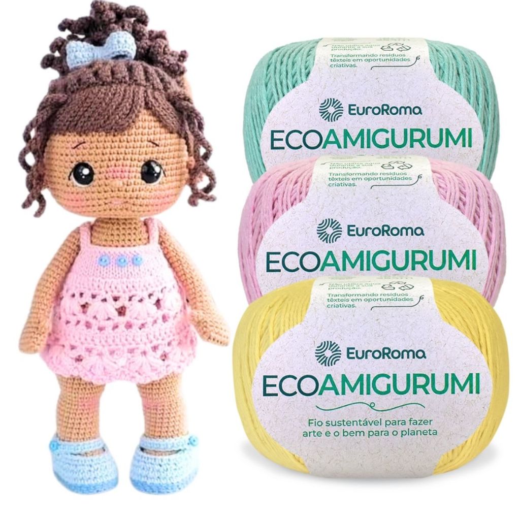 Kit 15 Linha Eco Amigurumi Euroroma 240M Bonecas Pelucia Naninhas ...