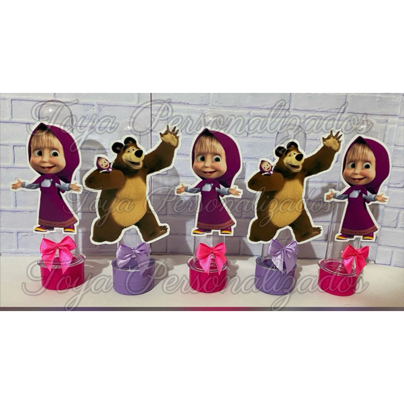 Lembrancinhas Tubetes 13cm Personalizados Tema Marsha e o Urso | Shopee ...