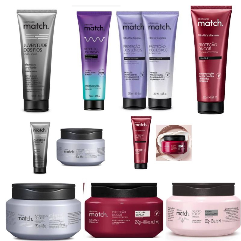 LINHA MATCH O BOTICÁRIO: SHAMPOO / CONDICIONADOR / MÁSCARAS (Escolha o seu) | Shopee Brasil