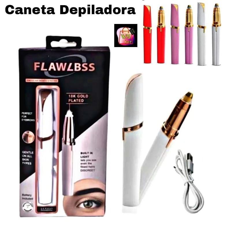 Caneta Depiladora Flawless para Sobrancelhas Elétrico Recarregável Com Usb Aparadora Pequena ...