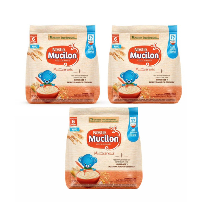 Kit com 3 Cereal Infantil Mucilon Multicereais 360g | Shopee Brasil