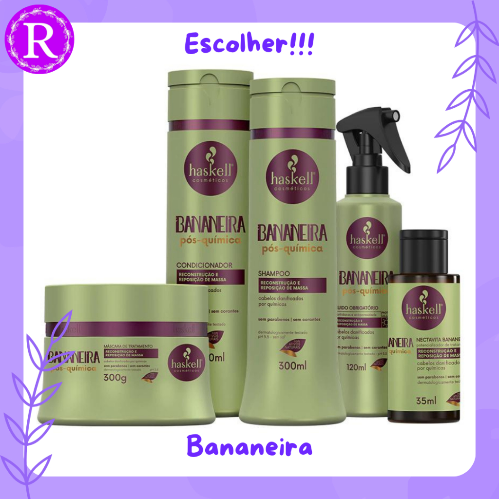 Linha Bananeira Haskell - shampoo, condicionador, máscara ou fluído. | Shopee Brasil