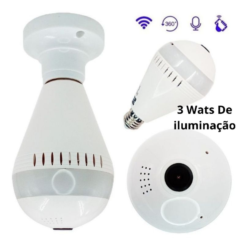Lâmpada Espiã Com Câmera Wifi Sem Fio HD Segurança Monitoramento Visão ...
