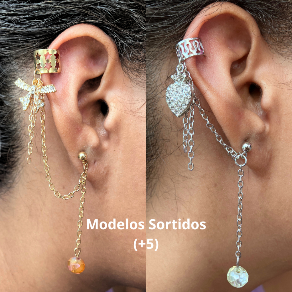 Brinco correntinha e Pingente com Piercing Falso Unilateral | Shopee Brasil