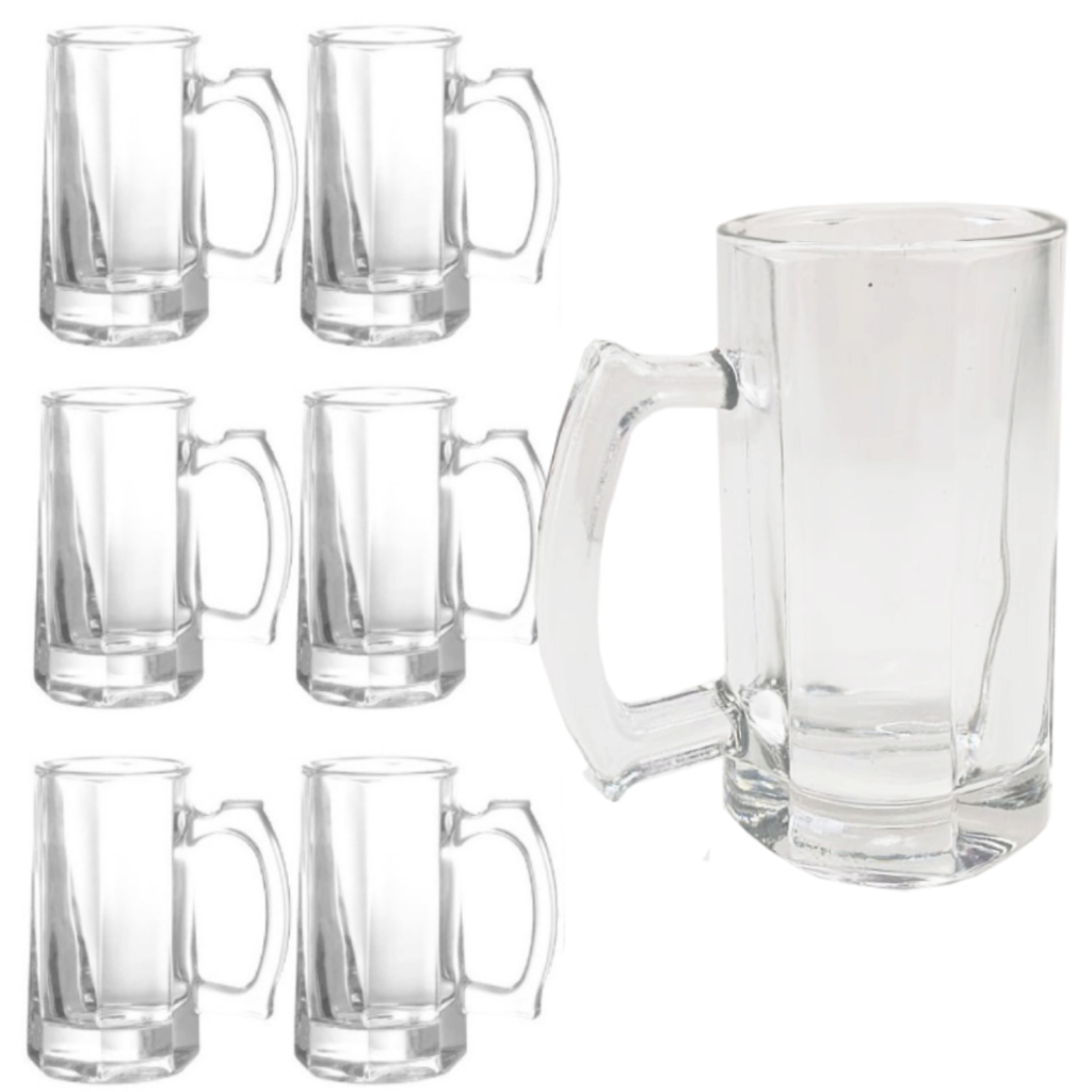 Jogo 6 Canecas Chopp 320ml Premium Luxo Vidro Espesso Resistente - Importado do Egito | Shopee ...