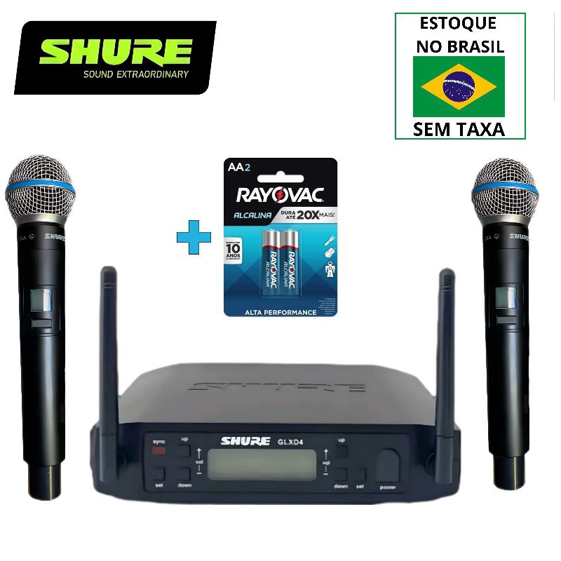 Microfone Sem Fio Duplo Shure GLXD4 Beta 58a UHF Profissional em ABS | Shopee Brasil