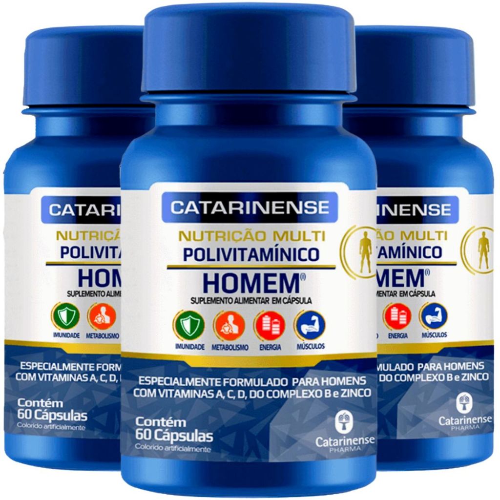 Kit 3 Polivitamínico Multi Homem 21 Nutrientes 60 Cápsulas ...