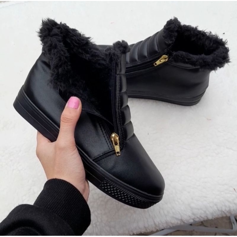 Bota feminina tenis sapato femenino forrado pelego lã tenis toda ...