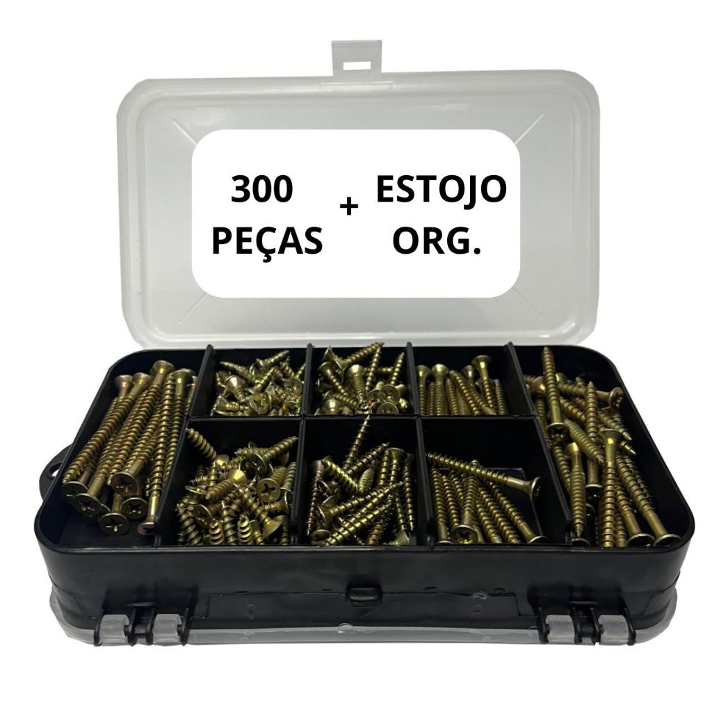 Kit Parafusos Chipboard Philips + Buchas + Estojo Organizador (300 ...