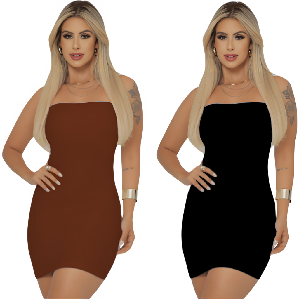 Kit 2 Vestidos Curtos Coladinho Tomara que Caia Tecido Anarruga Grosso ...