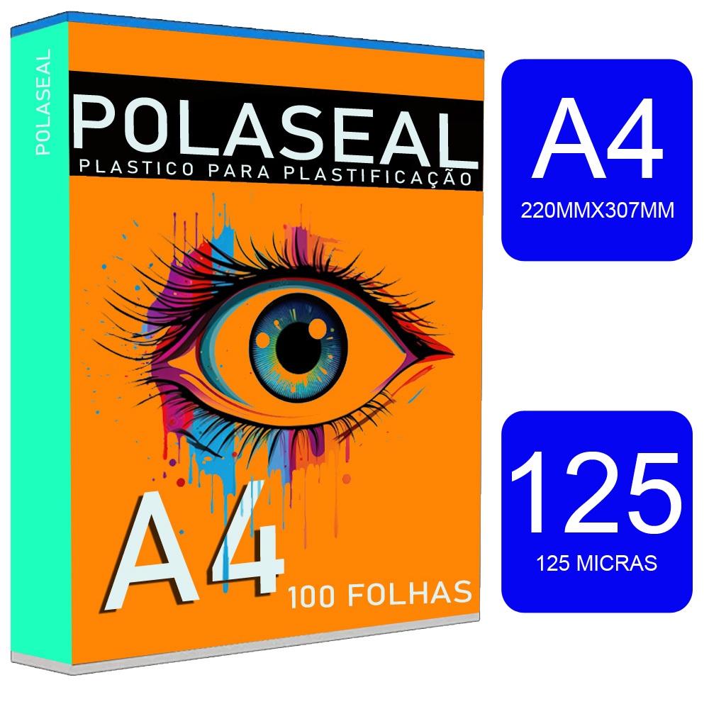 Plastico Polaseal A4 100 Folhas 125 micras 220x307mm 0.05 Plastificação ...
