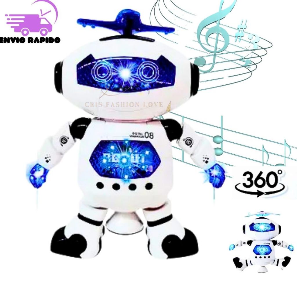 Brinquedo Robô Dançarino Com Luz e Som Gira 360 Graus Dança Robo Led ...