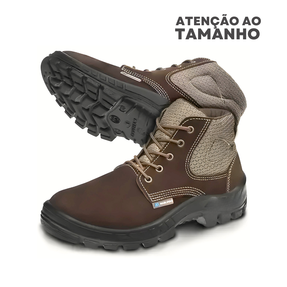 Bota Botina De Segurança Couro Nobuck Marrom Amarração Bico Plástico ...
