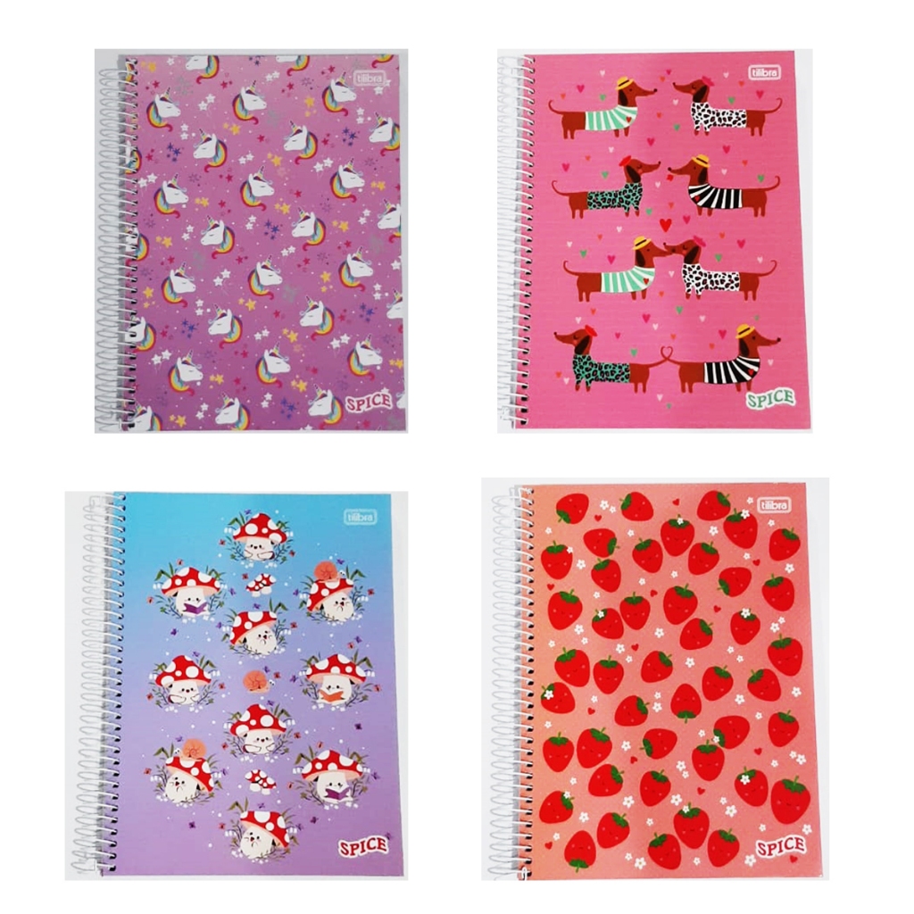 Kit 4 Cadernos 1 Mat. 80fls Universitário Spice Fem Tilibra | Shopee Brasil
