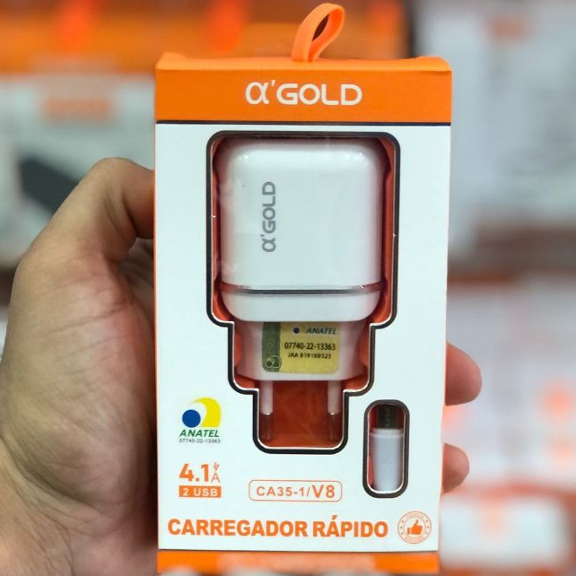 KIT CARREGADOR TURBO POWER V8 AGOLD 4.1A 2 USB ANATEL CA35-1 | Shopee ...