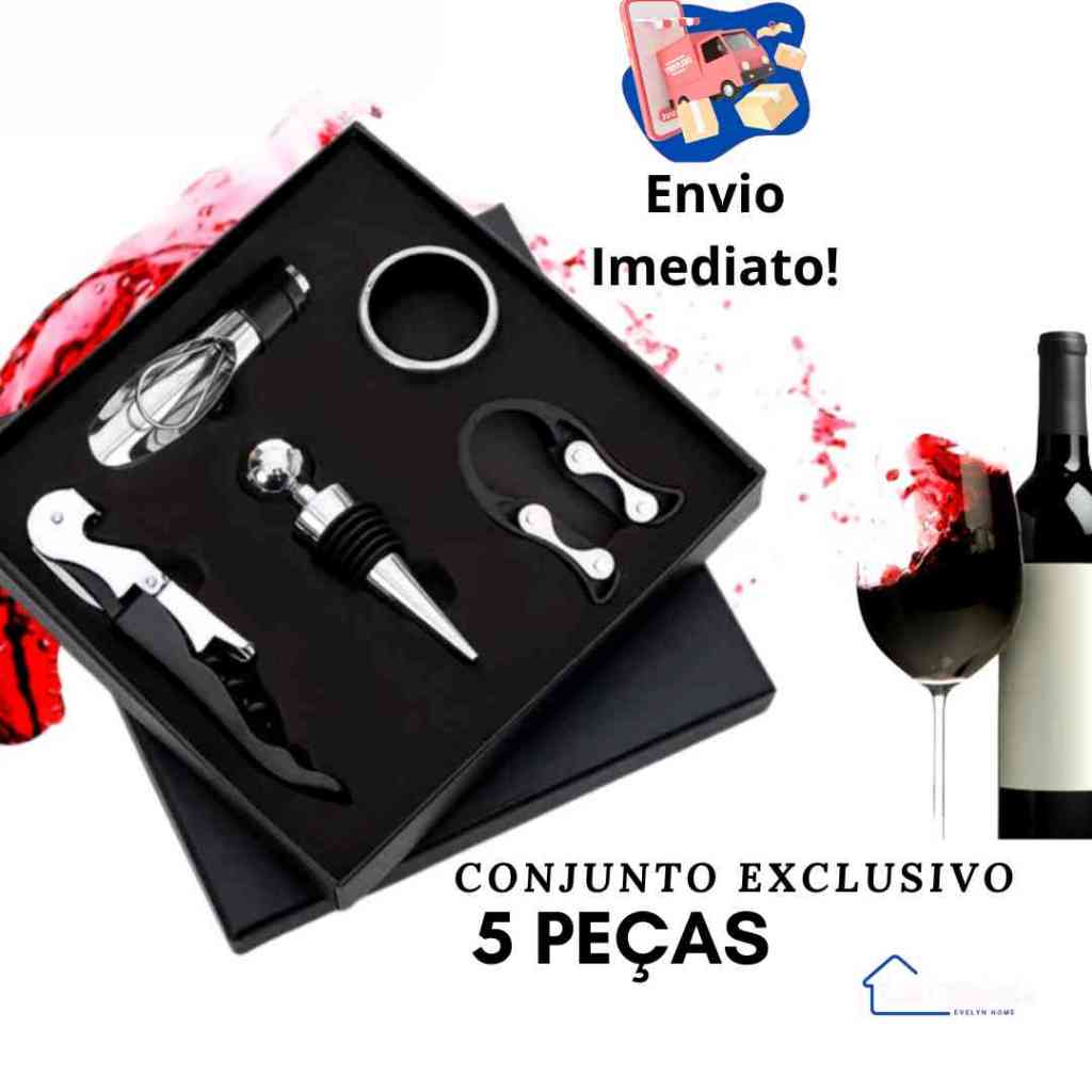 Kit Para Vinho 5 Peças Abridor De Saca Rolha Abrido De Lata E Garrafa ...