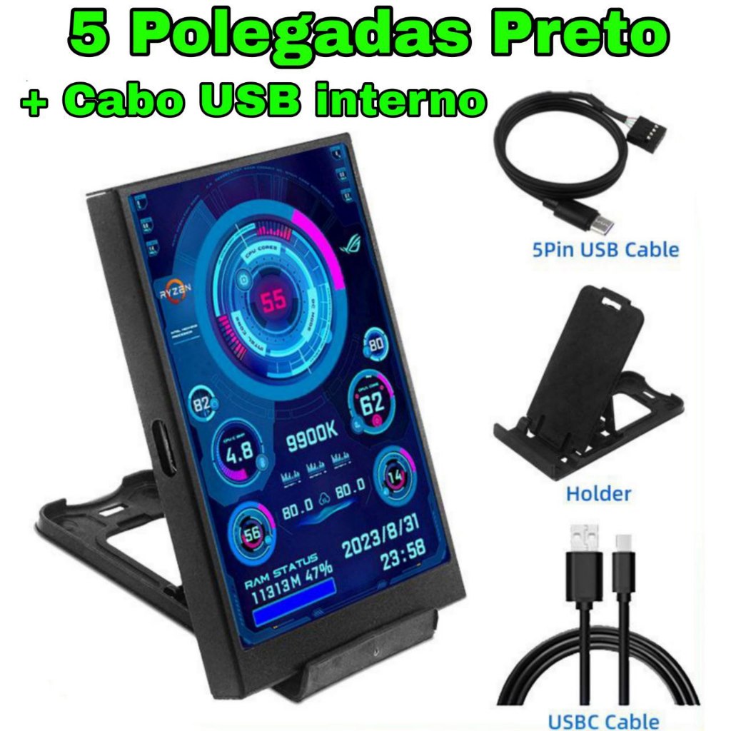 TELA SECUNDÁRIA MONITORAMENTO COMPUTADOR, GPU, CPU, RAM, TEMPERATURA, DATA, HDD Tela Ips De 3,5 ...