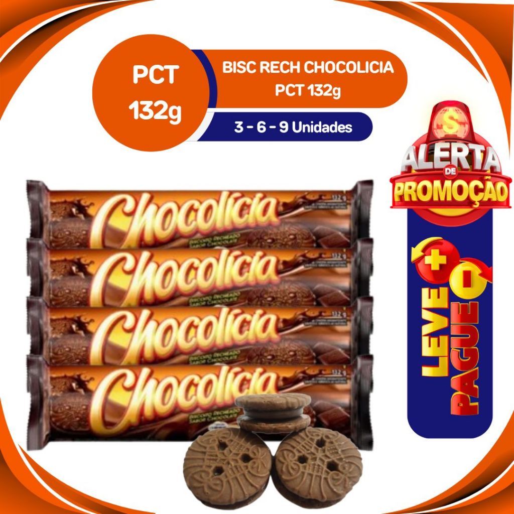 Biscoito Recheado Chocolícia PCT 132g | 3 - 6 e 9 unidades | Shopee Brasil