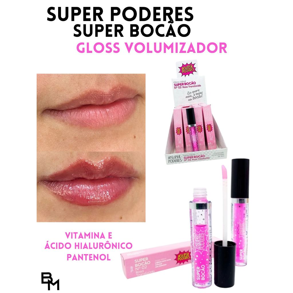 Super Poderes Gloss Labial Super Bocão Incolor Rosa Translúcido Incolor ...