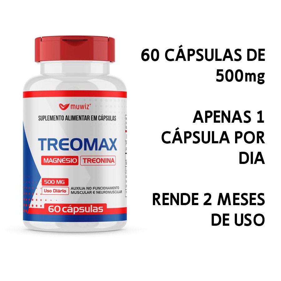 Treonato de Magnésio 500mg 60 cápsulas Muwiz - Treomax Treonina Puro Original | Shopee Brasil