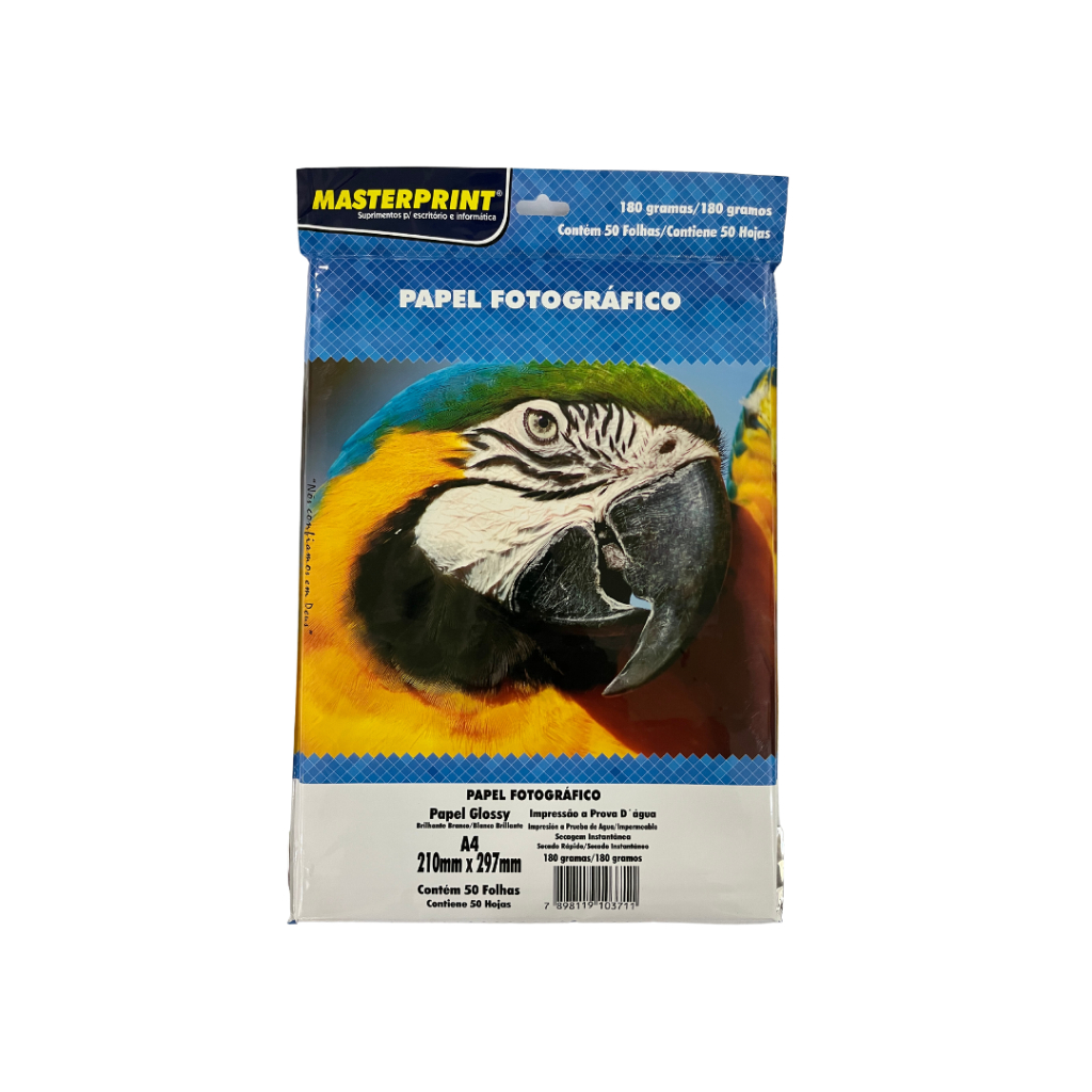 Papel Fotográfico 180g A4 50/20/60/200 folhas Brilhante Glossy Resistente a Água - Masterprint ...