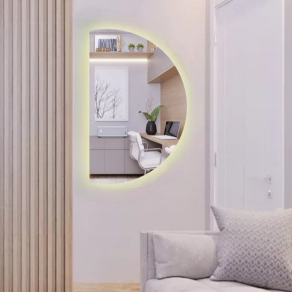 Espelho Decorativo MEIA LUA 45cm X 70cm Com Led à PILHA ou FONTE para Banheiro | Shopee Brasil