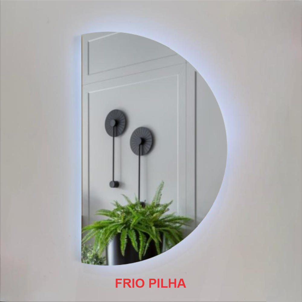 Espelho Decorativo MEIA LUA 80cm X 50cm Com Led à PILHA ou FONTE para Banheiro | Shopee Brasil