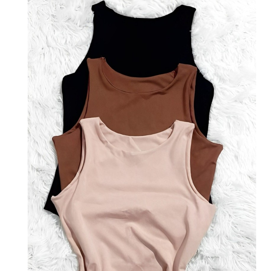 Kit 3 Bodys Bory Boddie Feminino Regata Básica Casual Suplex com Forro ...