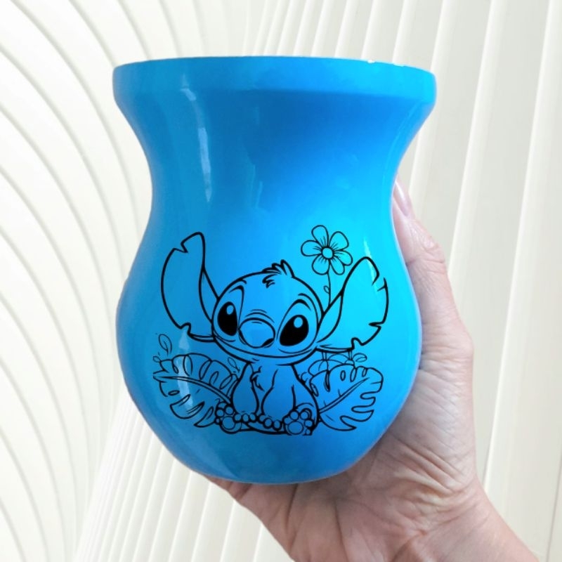 Cuia ( Stitch ) de Madeira Gravada a laser. azul | Shopee Brasil
