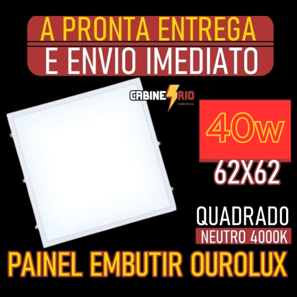 Painel Led Quadrada Embutir 62x62 40w Luminária Led 400k Plafon ...