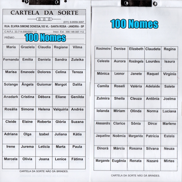 4 Cartelas de Rifa com 100 Nomes Cada uma Cores Sortidas 3 Caneta Bic | Shopee Brasil