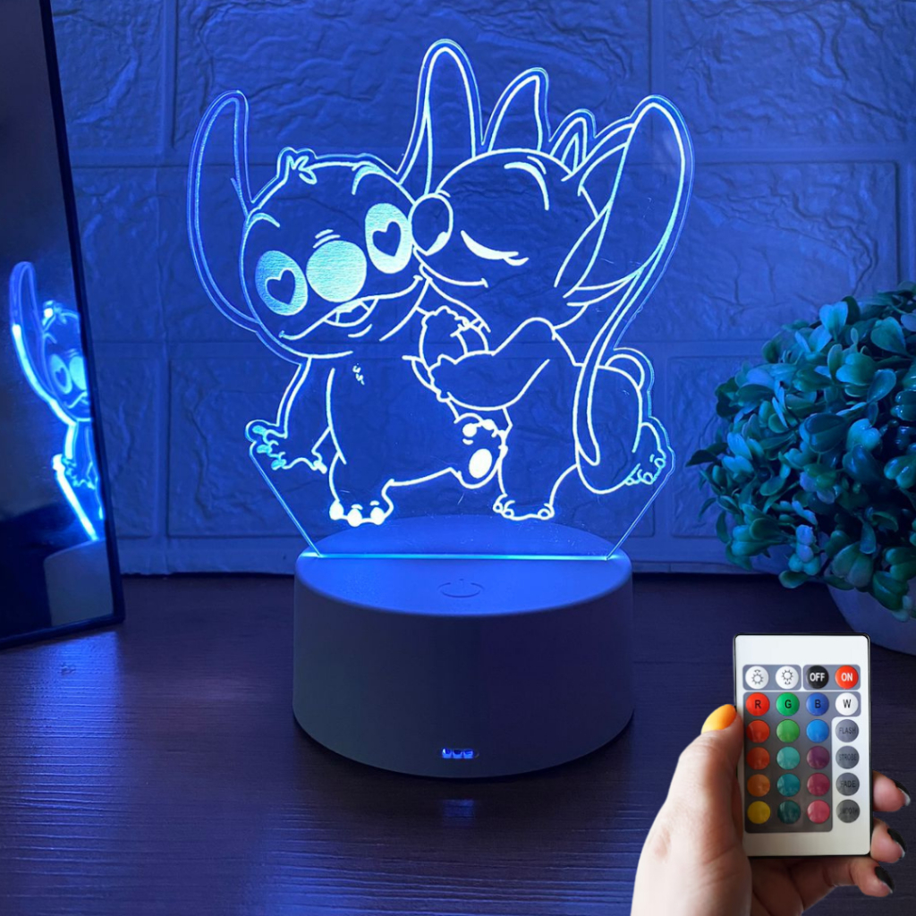 Luminária Stitch e Angel LED RGB de Mesa Decorativa Temática Lilo ...