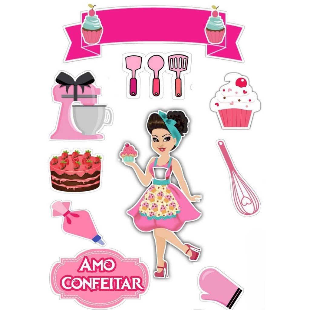 Topo de Bolo Topper Personalizado com nome e idade Confeiteira | Shopee ...