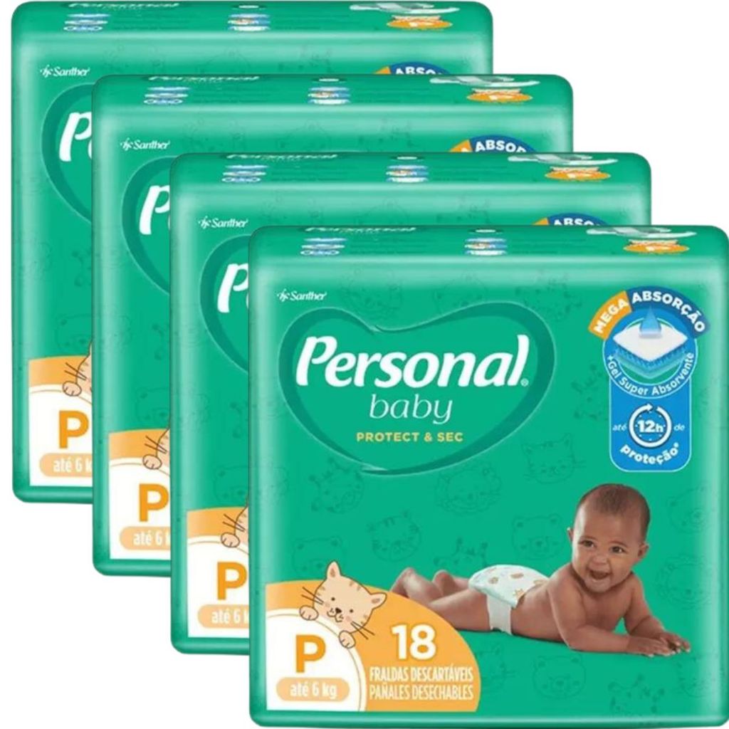 4 Pacotes da Fralda Personal Baby Protect & Sec | Shopee Brasil