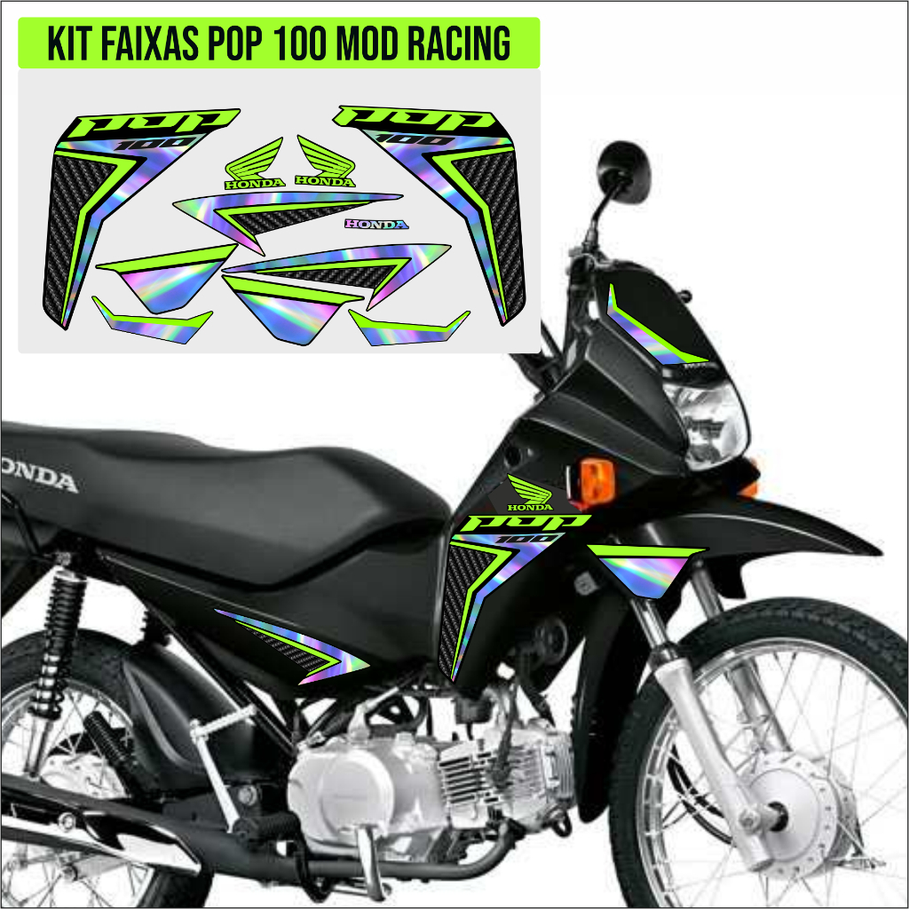 KIT FAIXAS ADESIVOS POP 1OO RACING 2013 A 2015 | HOLOGRÁFICO | Shopee ...