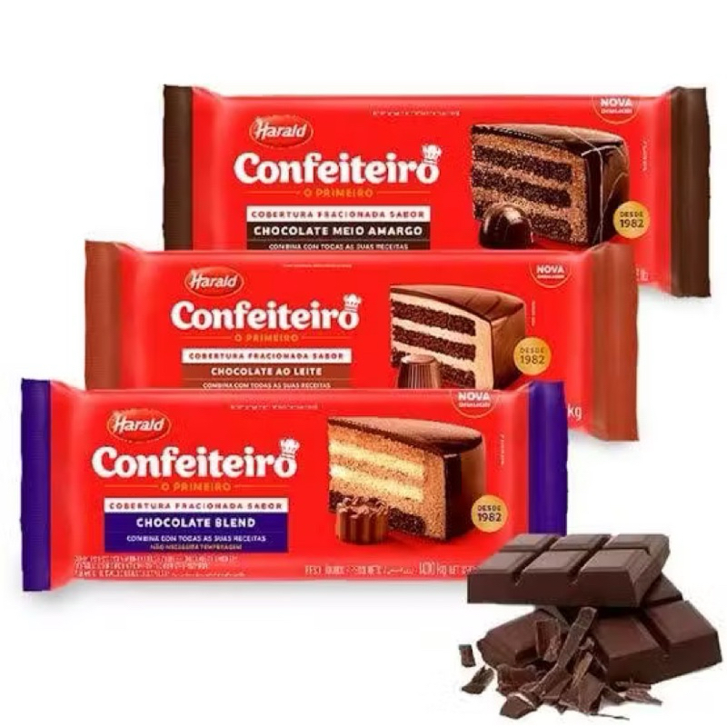 Kit 02 Barras chocolate Harald confeiteiro 1kg ao leite branco ...
