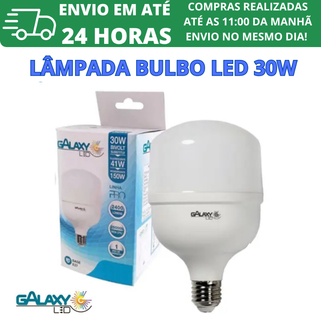 Lampada Bulbo Led 30w Branco Frio 6500k Bivolt GalaxyLed | Shopee Brasil
