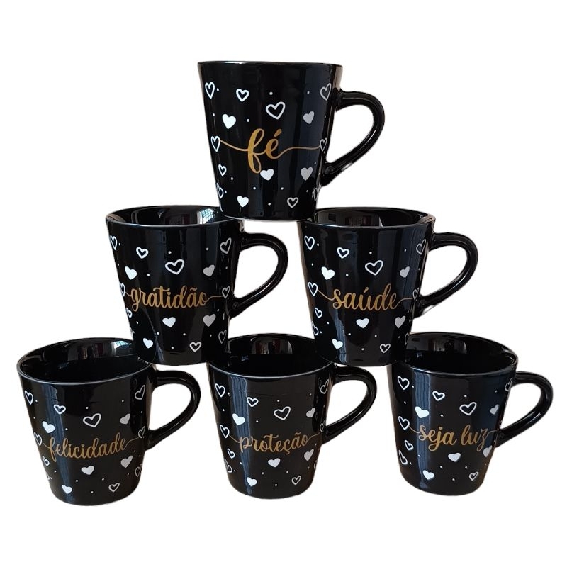 Jogo 6 xícaras café 120ml porcelana decorada | Shopee Brasil