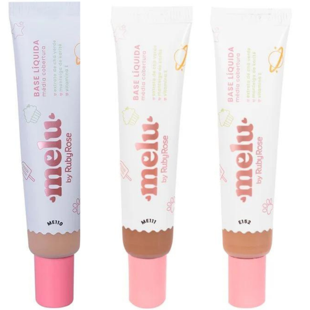 BASE LÍQUIDA MELU TONS ME110 - ME111- E152 RUBY ROSE 25ML | Shopee Brasil