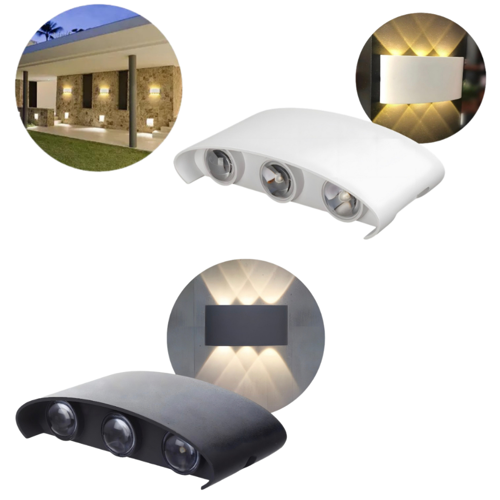 Arandela 6 Fachos Luminaria Meia Lua 6w Led Branco Quente 3000k Branco Preto Bivolt de Parede ...