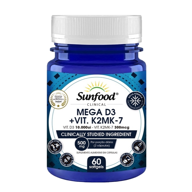 Mega D3 + K2 Mk7 500mg 60 Sofgels Sunfood Clinical | Shopee Brasil
