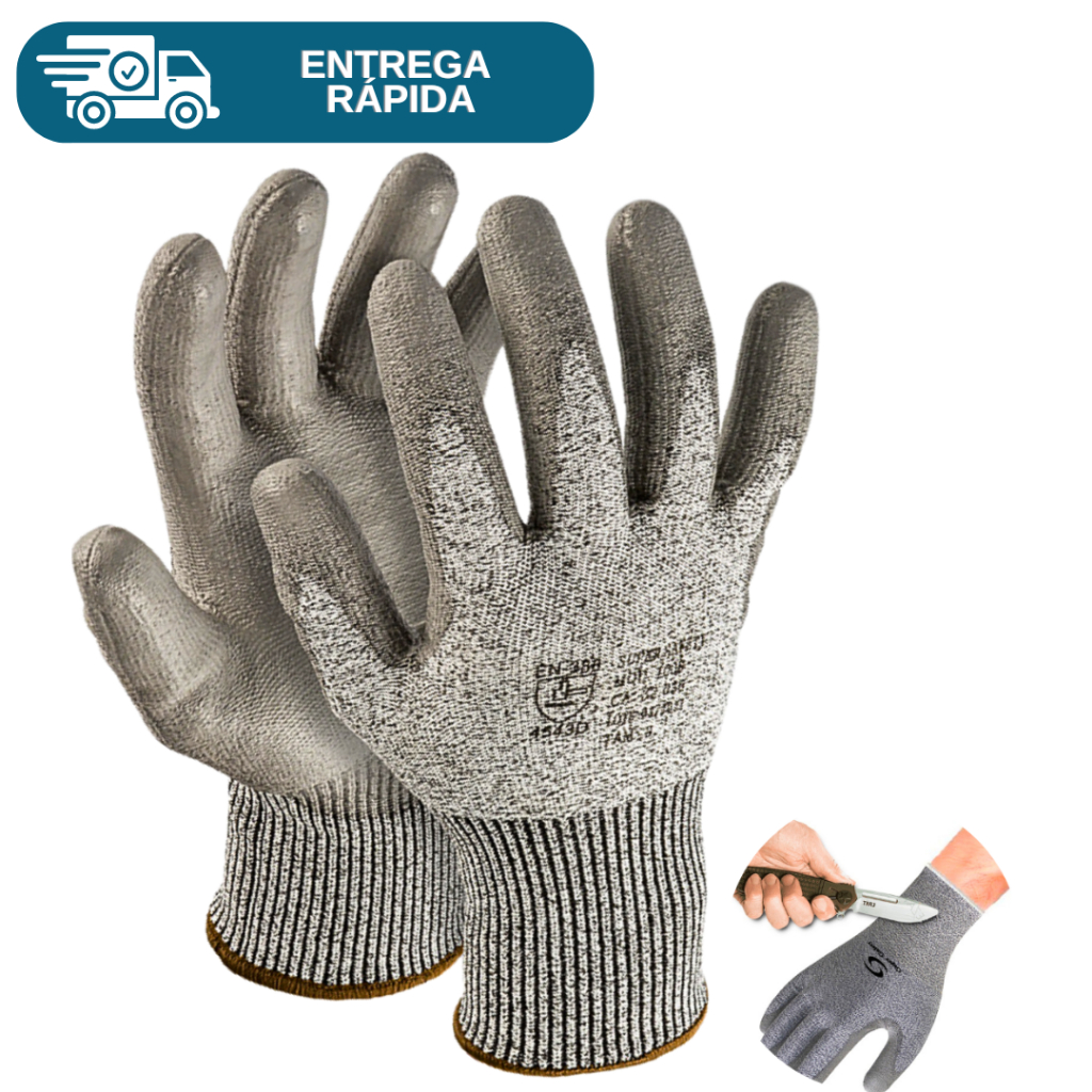 Luva De Proteção Anticorte C/ PU Profissional Resistente Segurança Anti ...