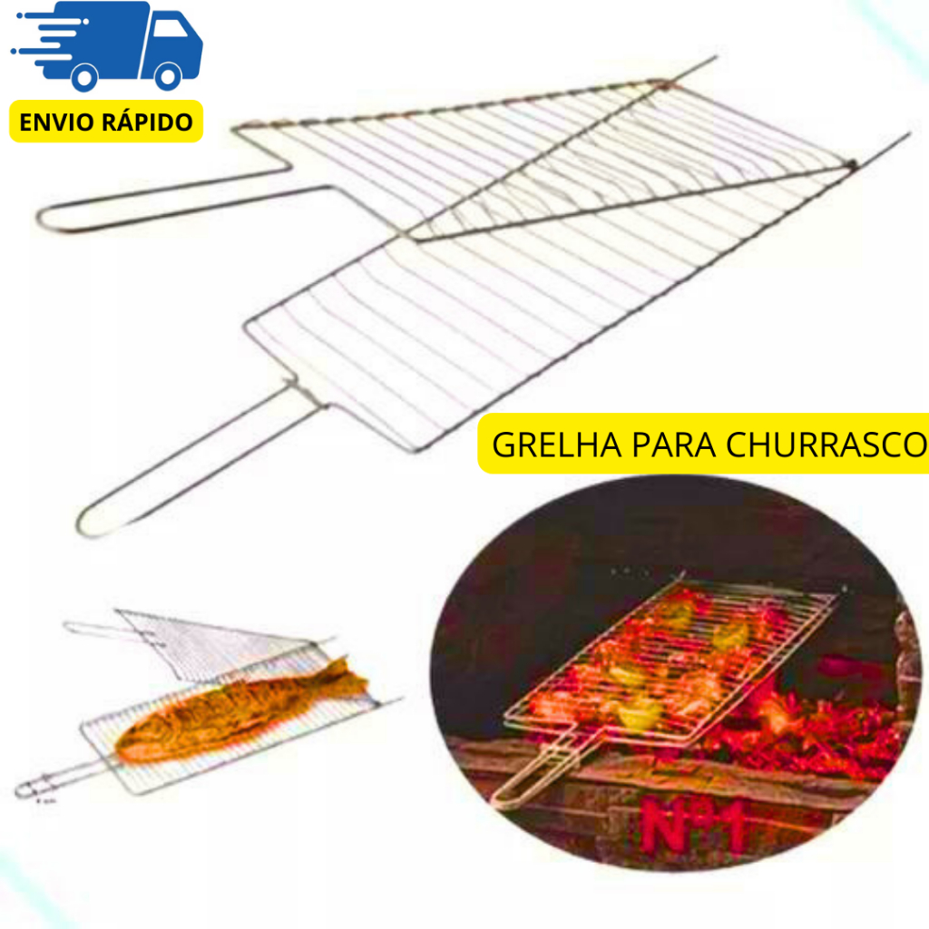 Grelha Dupla Churrasqueira Inox Churrasco Peixes Frango Linguiça Carnes ...
