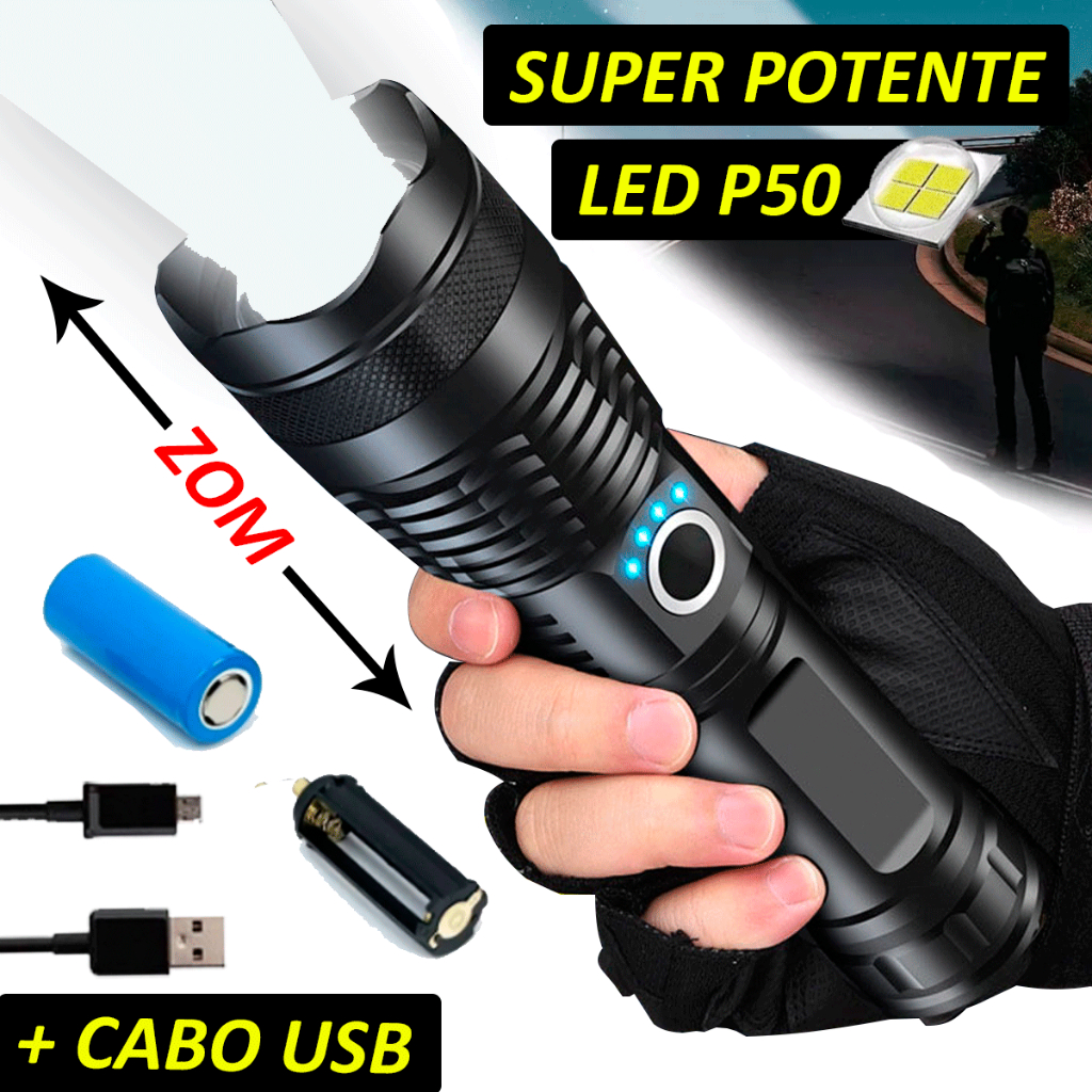 Lanterna Tática Super Potente Led P50 T9 a Mais Forte Do mundo Sítio Fazenda Acampamento ...