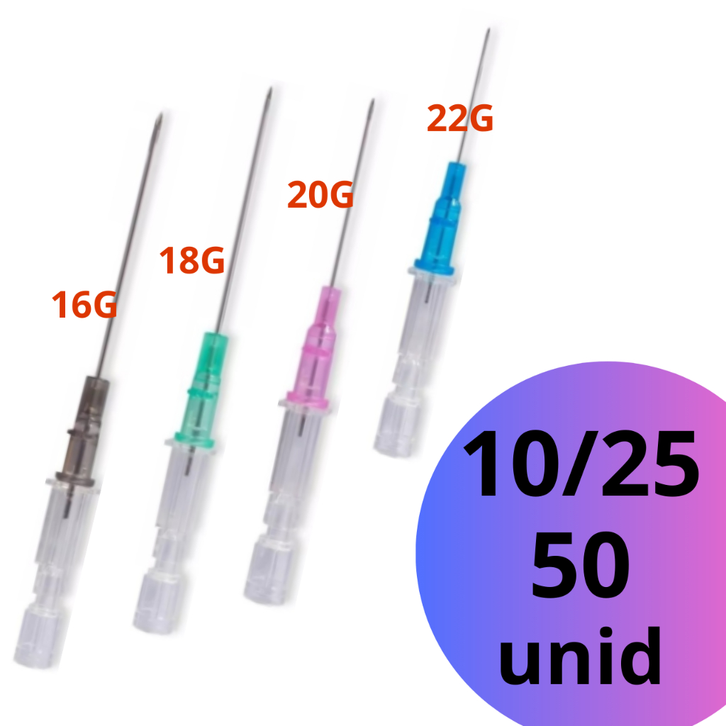 10/25/50 Unid. Cateter Simples 16G/18G/20G/22G Jelco Glomed | Shopee Brasil