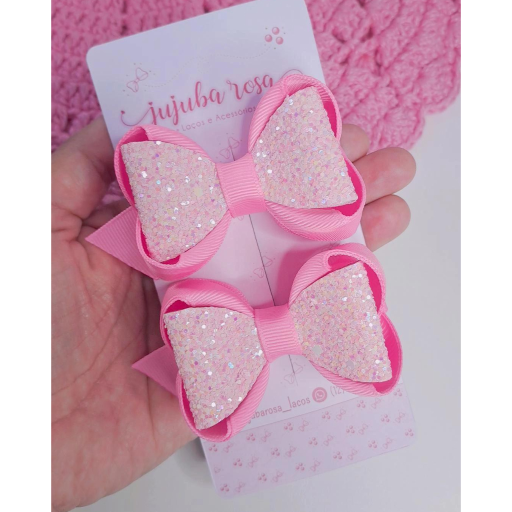Lacinho Laço infantil com glitter brilho Cor de Rosa e Lilás Acessório ...